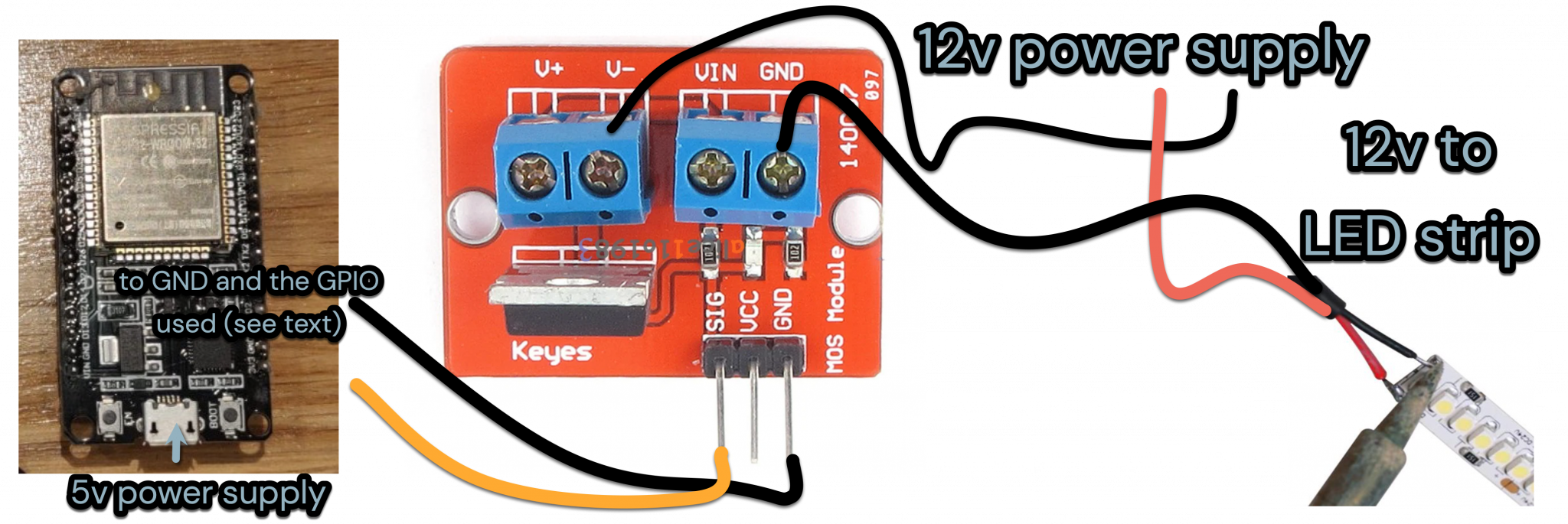 automated fade up dimmer for analogue LED Strips - using a MOSFET and ESPhome - Roger Frost ...